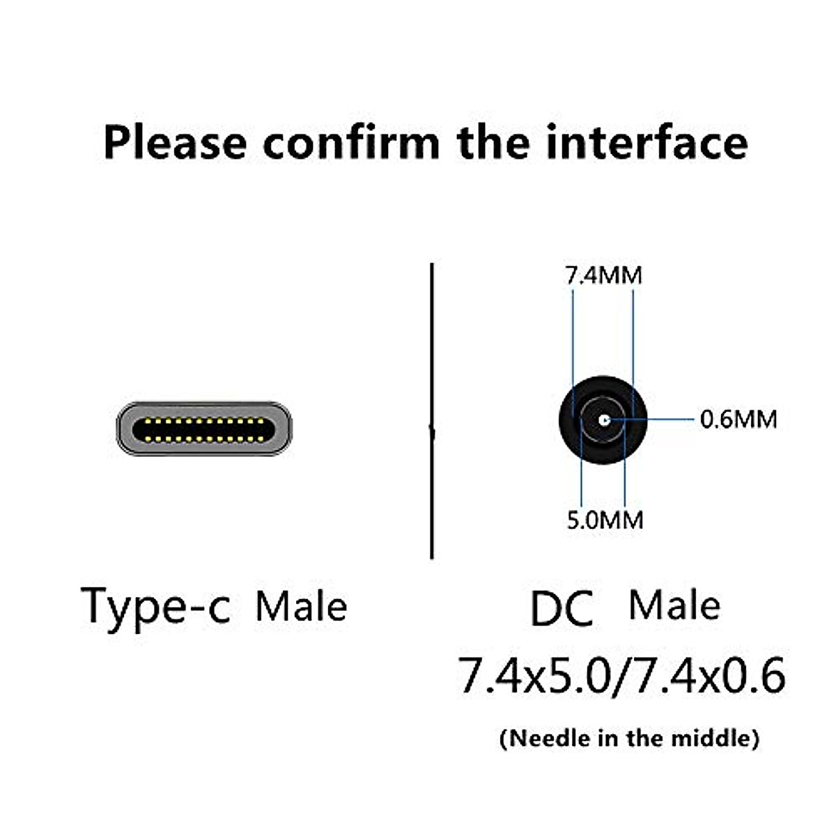 65W PD USB Type C Male Input to DC 7.4mm x 5.0mm Male (7.4mm x 0.6mm) Power Charging Cable Compatible for Dell Latitude E6420 E6430 E6430s E6430U E6440 E6500 E6510 (6.6 FT)