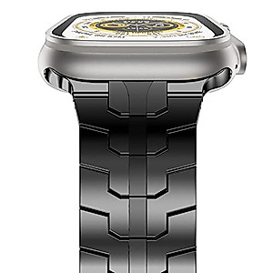 CHANCHY Stainless Steel Band for Apple Watch Ultra Band 49mm 45mm 44mm 42mm 38mm 40mm 41mm, Metal Strap with Folding Clasp for Apple Watch Series 8 7 6 5 4 3 2 1 SE Men (Black)