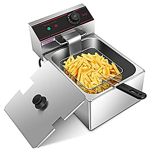 ARLIME Deep Fryer with Basket, 1700W Stainless Steel Electric Countertop Deep Fryer, 6.4 Quart Oil Container & Lid, Adjustable Temperature, Large Frying Machine Perfect for Chicken French Fries