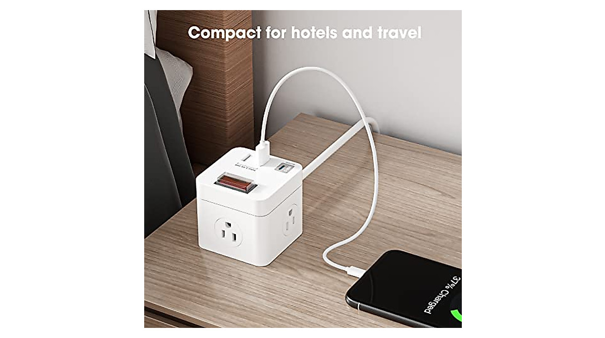 Compact Power Strip Cube with USB C for Travel & Outdoor