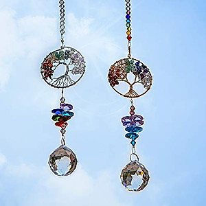 2 Packs Hanging Crystals Suncatcher - Life Tree Crystal Pendant Rainbow Crystal Ornament Crystal Ball Prism Chakra Crystals for Window, Garden, Home Decoration