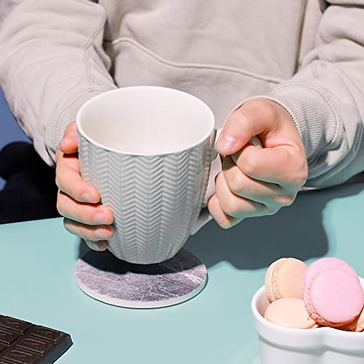 LIFVER Coffee Mugs Set of 6, 18 Oz Ceramic Mugs with Sturdy Handle for Coffee Tea Cocoa Milk, Easy to Grip & Clean, Gifts for Women men, Light Gray