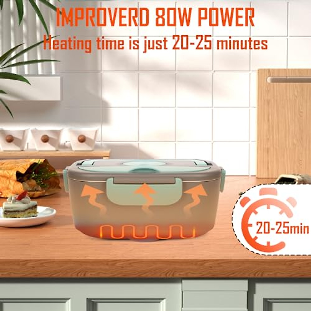 Grotreco Electric Lunch Box, Heated Lunch Box for Adults, 80W Lunch Warmer Portable for Work Car Truck, 1.5L Self Heating Lunch Box with Fork Spoon, Carry Bag