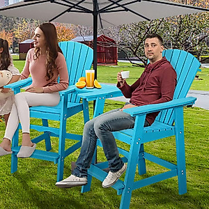 Aoorun 59''H Tall Adirondack Chairs, Balcony Chairs Set bar Height, Outdoor Chairs Set with Table (27.9" W x 51.9" H) - Blue