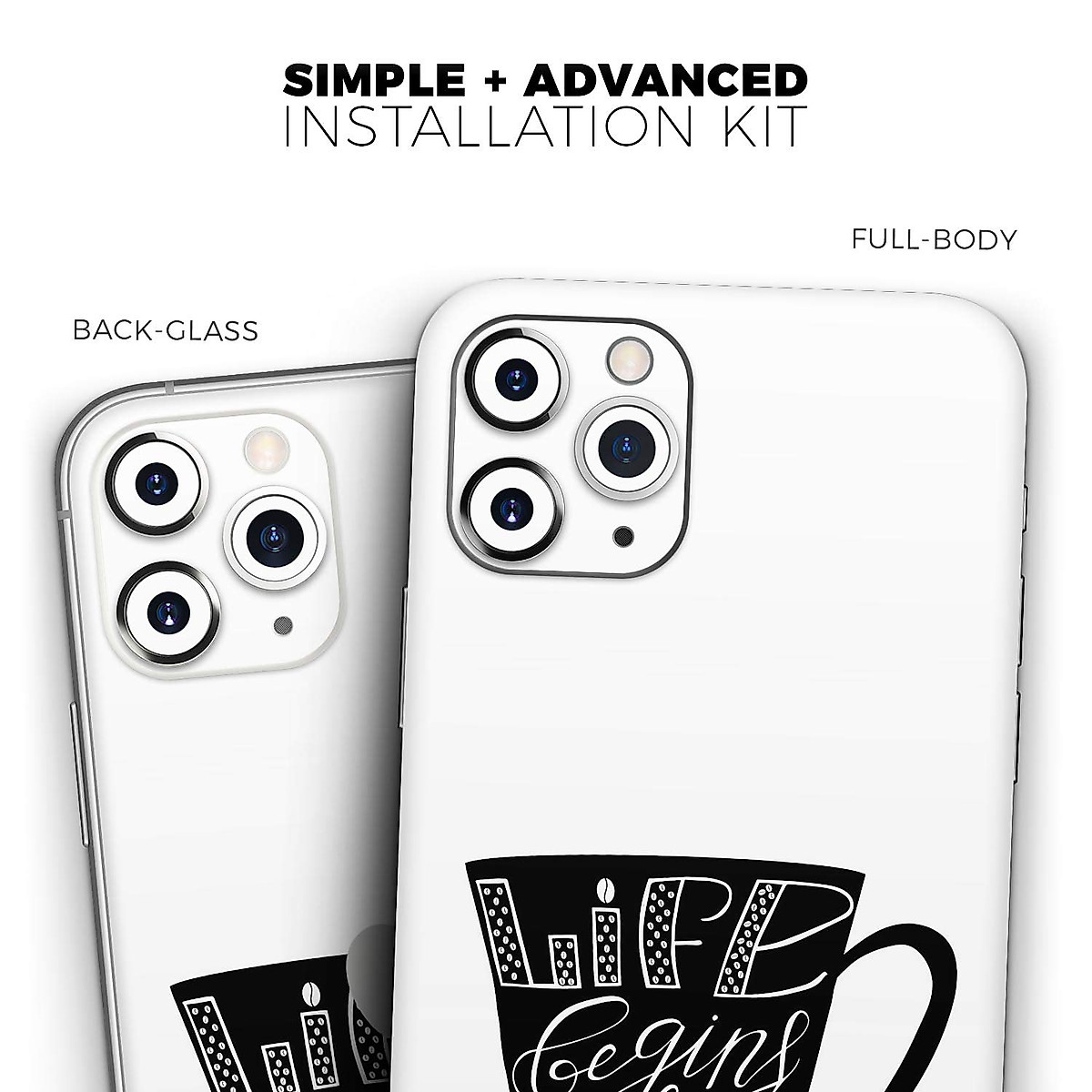 Design Skinz Life Begins After Coffee - DesignSkinz Protective Vinyl Decal Wrap Skin Cover Compatible with The Apple iPhone SE (2020) (Full-Body, Screen Trim & Back Glass Skin)