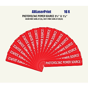 Photovoltaic Labels for PV Solar System_"PHOTOVOLTAIC Power Source" _5¾” X 1⅛" _Pack of 16