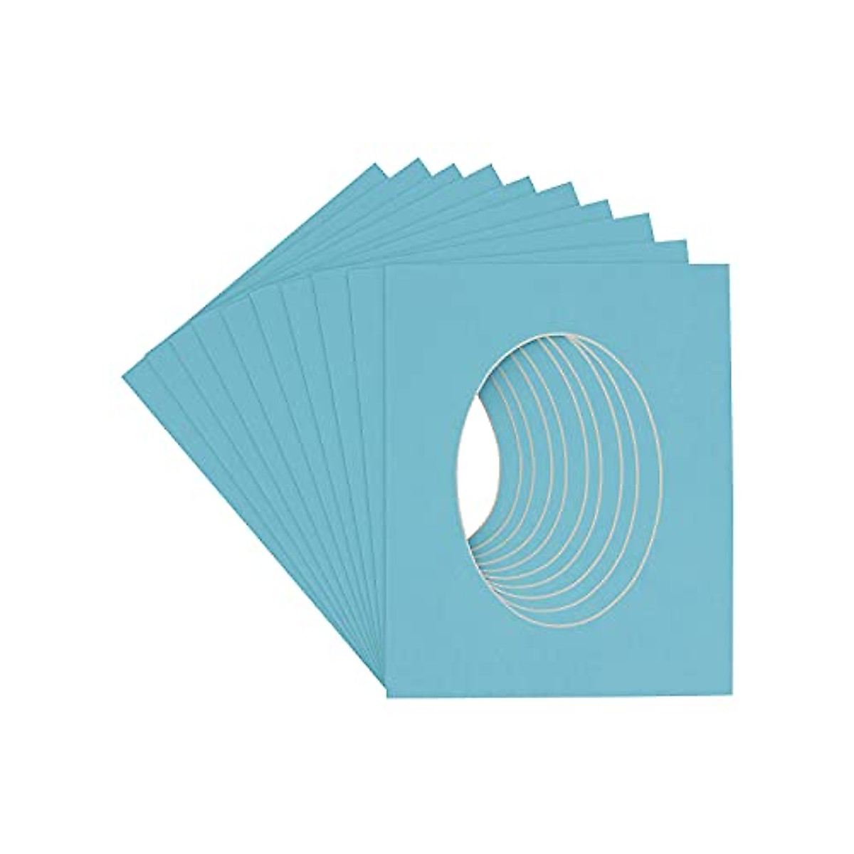 CountryArtHouse Aqua Blue Acid Free 12x16 Oval Picture Frame Mat with White Core Bevel Cut for 8.5x11 Pictures - Fits 12x16 Frame - Pack of 10 Matboards