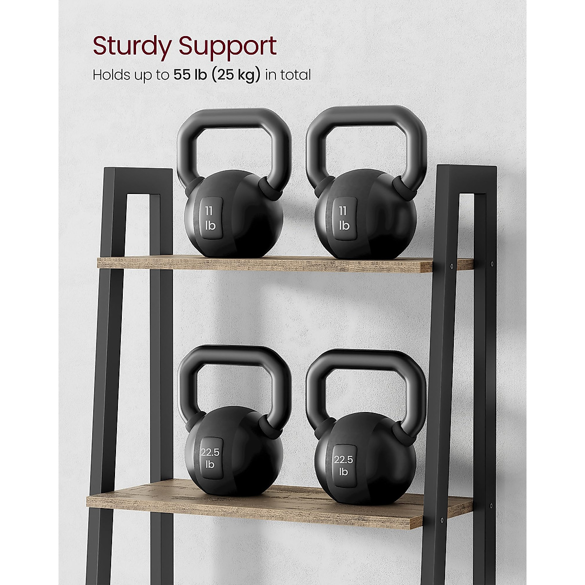 VASAGLE Ladder Shelf, 5-Tier Bookshelf, Storage Rack, Bookcase with Steel Frame, for Living Room Home Office, Kitchen, Bedroom, Industrial Style, Camel Brown + Black