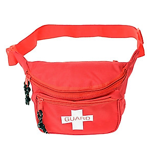 Dealmed Lifeguard Fanny Pack with Logo, E-Z Zipper Design and 3 Pockets, Red Fanny Pack (Pack of 1), Includes Adjustable Waist Strap and Zipper Pockets