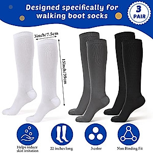 3 Pair Replacement Sock Liner Walking Boot Sock Breathable Socks for Compression Walking Boot Walker Brace Cast Boot Women and Men, One Size Fits Most, Black, Gray, White