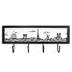 Decorada Paris Decor for Bedroom (4 Towel/Coat Hooks) Paris Bathroom Decor - Paris Wall Decor Made from Wood 3.5 x 16.9 & Wall Mounting Screws