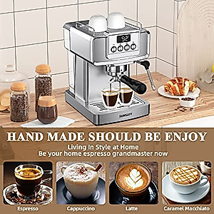 SUMSATY Espresso Machine, Stainless Steel Espresso Machine with Milk Frother for Latte, Cappuccino, Machiato,for Home Espresso Maker, 1.8L Water Tank, 20 Bar