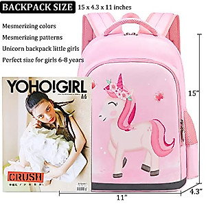 JIANYA Kids Backpack for School Girls Backpack Lunch Box Set Unicorn Preschool Kindergarten Bookbag with Chest Strap