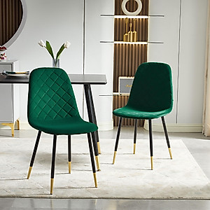 NORDICANA Velvet Dining Chairs Kitchen Plain Color Chair Upholstered Side Stools with Backrest Metal Legs Set of 4, Kelly Green