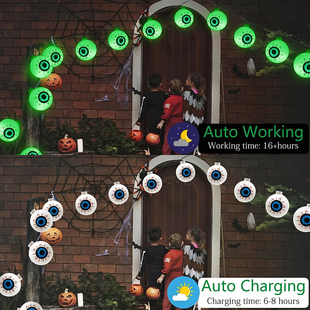 Halloween Decorations Solar Eyeball String Lights Outdoor, Solar Halloween Lights with 30 LED Scary Green Eyeballs, Waterproof Solar Halloween String Lights for Garden Tree Patio Yard Party Decor