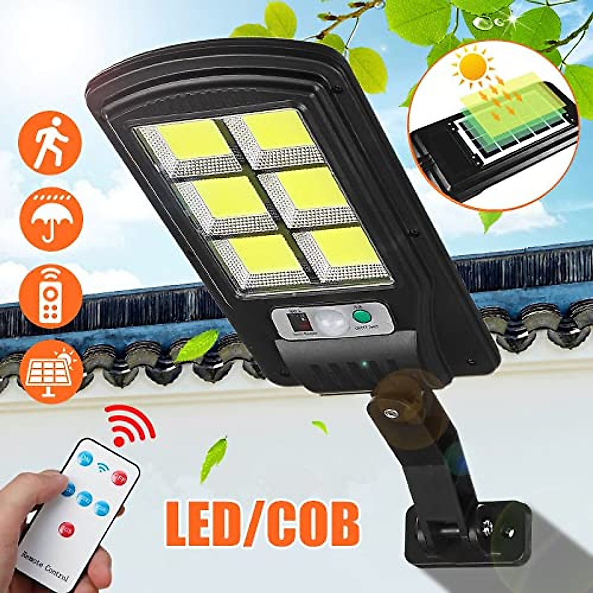 AKSPET Lights 1pack LED COB Solar Light IP65 Waterproof PIR Motion Sensor Remote Control Garden Outdoor Lighting Solar Street Lamp with Lamp Pole Household Bulbs (Color : Style 2)