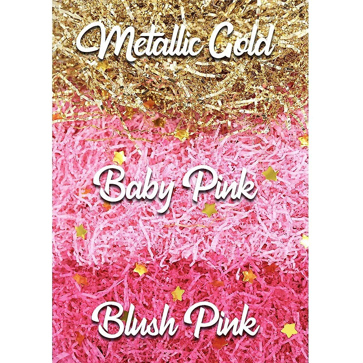 BllalaLab Pink & Gold Crinkle Cut Paper Shred Filler 1LB, Raffia Paper Gift Wrapping Basket Filling Bag Stuffing and Packing, Assorted Color Variations Tissue Filler (Pink & Magenta & Gold)