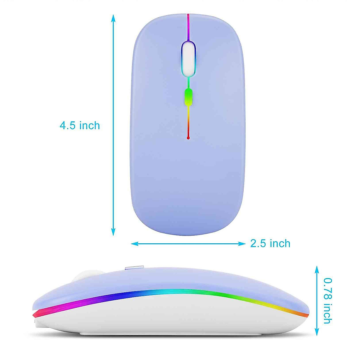 UrbanX 2.4GHz & Bluetooth Mouse, Rechargeable Wireless Mouse for iPad Pro 12.9 (2020) Bluetooth Wireless Mouse for Laptop/PC/Mac/Computer/Tablet/Android RGB LED Lavender Purple