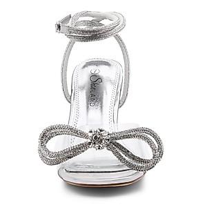 Shoe Land SL-NAOMI Women's Double Bowknots Crystal Sandals, Clear Slingback Heels with Square Open Toe – Dressy Rhinestone High Heels for Party Wedding and Prom, ClearSilver, Size 8.5