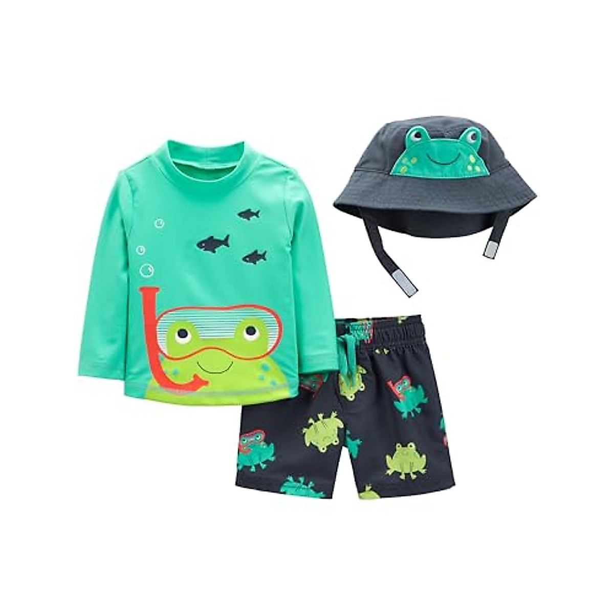 Simple Joys by Carter's Boys' Swimsuit Trunk and Rashguard Set, Frogs, 24 Months