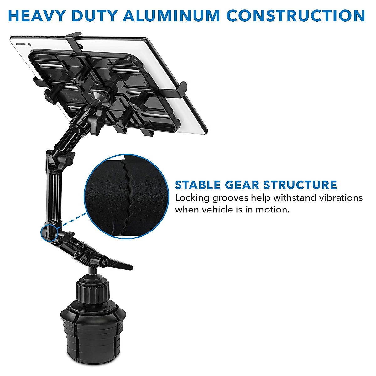 Mount-It! Premium Cup Holder Tablet Mount for Cars - Tablet ELD Mount - Heavy Duty Aluminum Tablet Mount For iPad, Galaxy, & Fire Tablets (MI-7320)