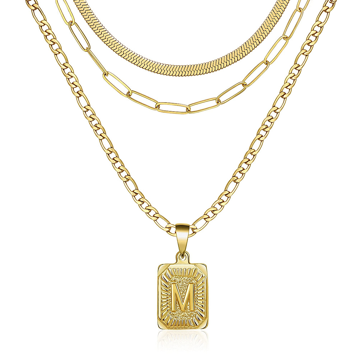 JoycuFF Layered Necklace for Women Gold Trendy Jewelry for Teen Girls Aesthetic Figaro Chain Birthday Gifts for Best Friends Initial Necklace Letter M Pendent 18K Gold Plated