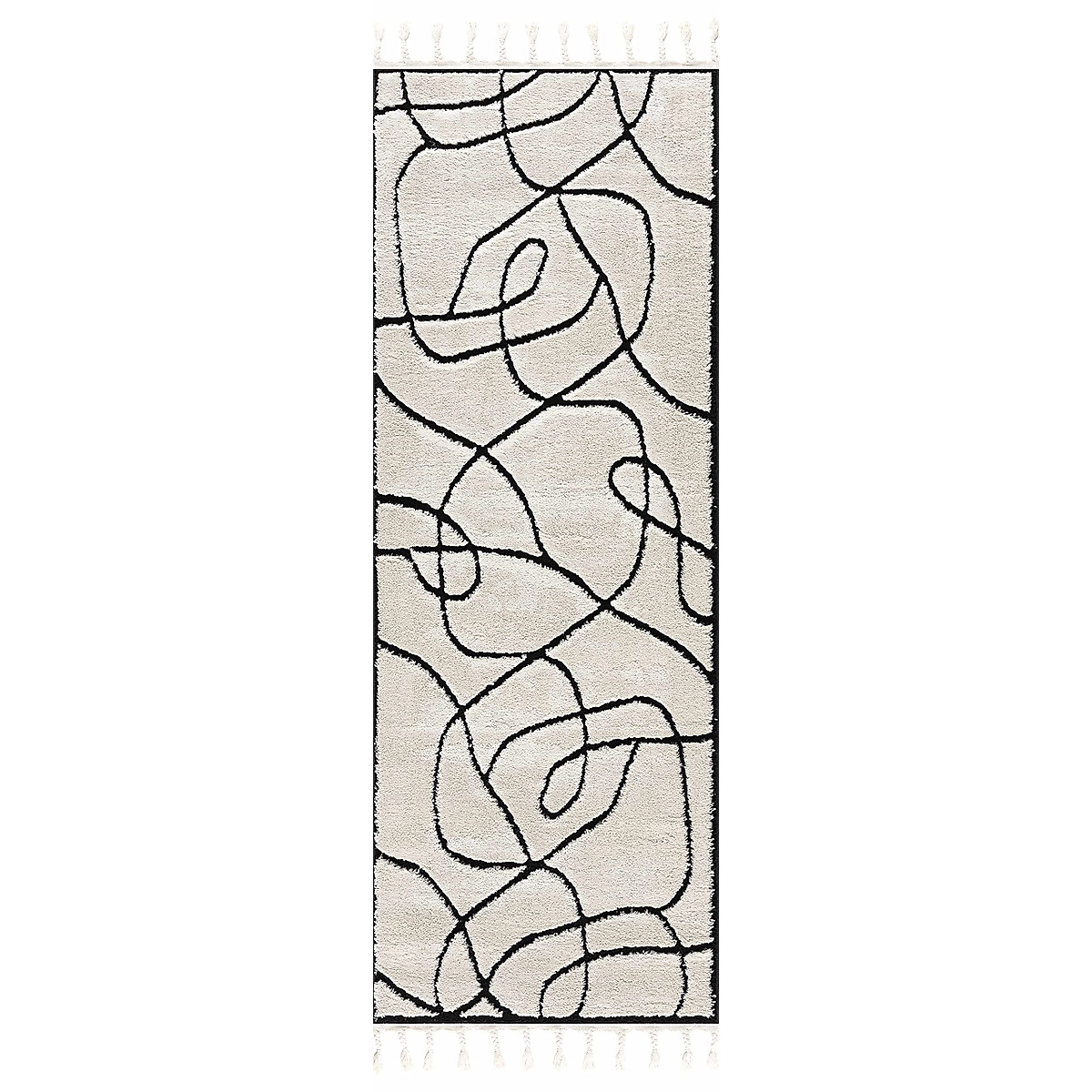 Hauteloom Deren Living Room, Bedroom Bohemian Shag Area Rug - Soft Shaggy Farmhouse - High Plush Pile - White, Black, Cream, Light Beige, Bone - 5'3" x 7'