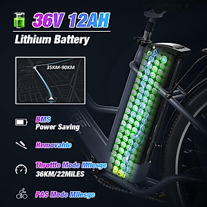 RCB Electric Bike, 500W Electric Bike for Adults, 26" Ebike Adult Electric Bicycles, 55Miles 20MPH Commuting Electric Mountain Bike, 36V 472Wh Battery, 7-Speed, 26" Tires and Front Fork Suspension