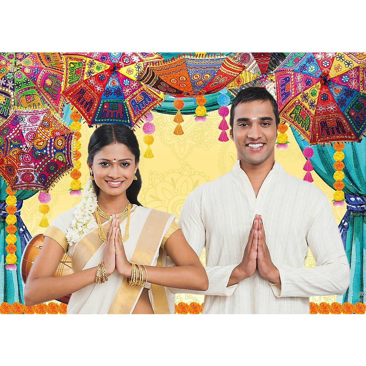 Indian Traditional Wedding Backdrop Orange Flower Marigold Marriage Traditional Festival Photography Background Hindu Curtain Bridal Shower Party Decorations Banner 7x5FT