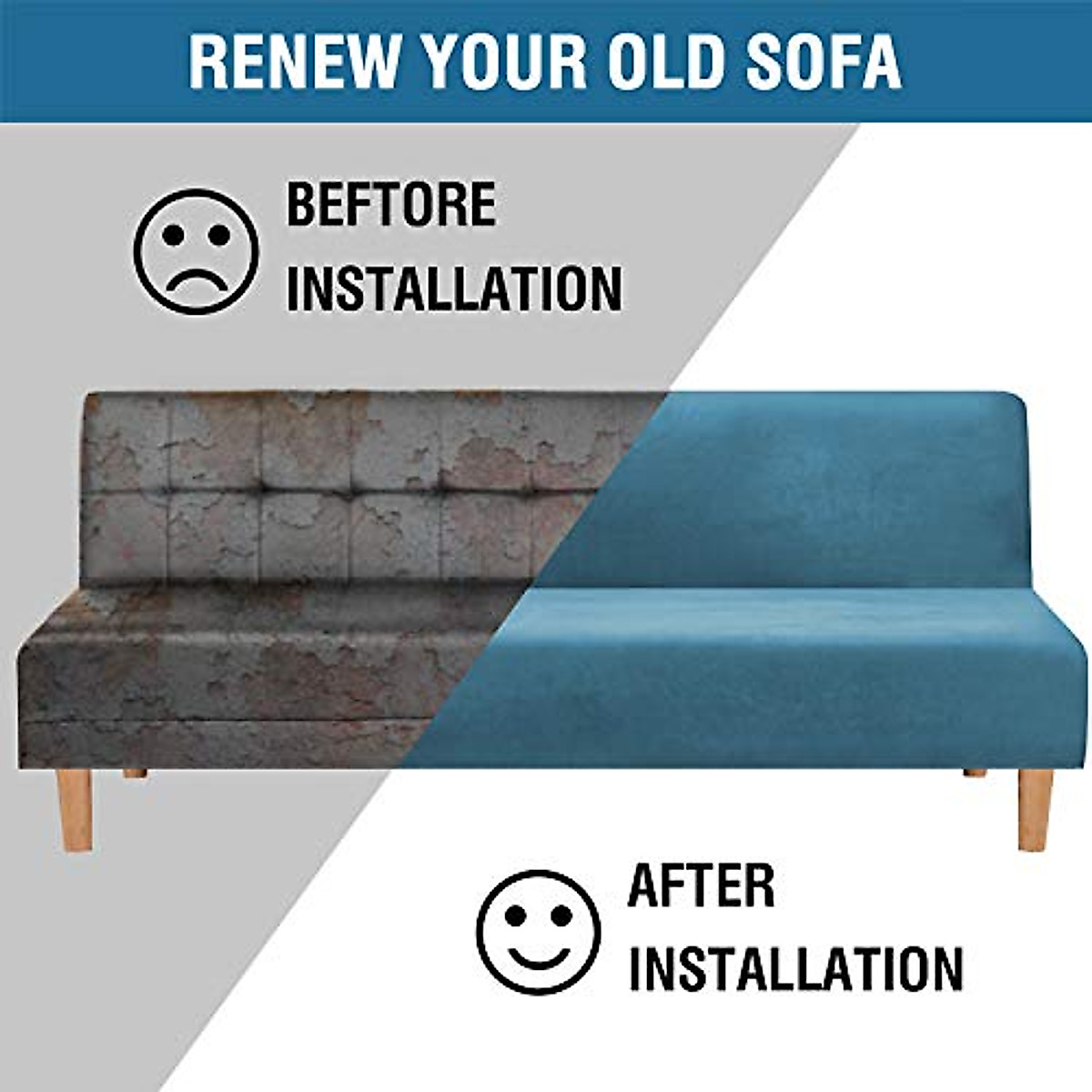 H.VERSAILTEX Real Velvet Futon Cover Armless Sofa Covers Sofa Bed Covers Stretch Futon Couch Cover Sofa Slipcover Furniture Protector Thick Soft Velvet Fabric Form Fitted Stay in Place, Peacock Blue