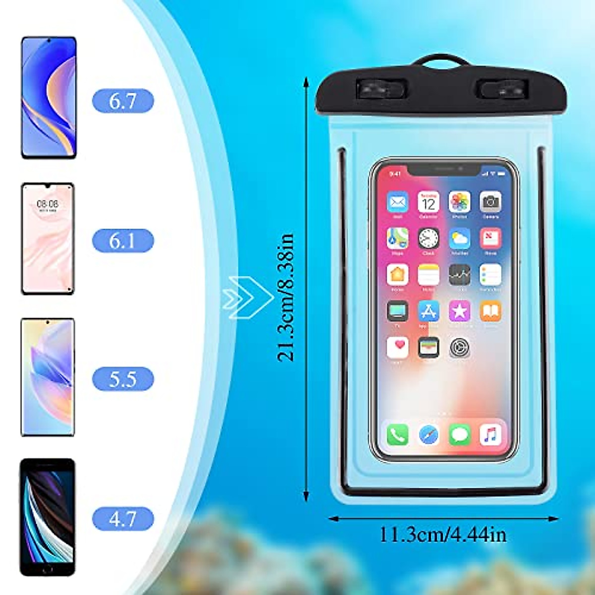 Molain Waterproof Case, 2Pack Universal Waterproof Phone Pouch Bag, Waterproof Cell Phone Dry Bag Compatible, Phone Pouch for Outdoor Water Sports, Boating, Hiking, Kayaking, Fishing Black