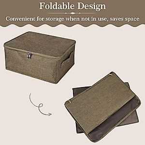 LaMorée Storage Bins with Lids Fabric Decorative Storage Box Zipper Handle Foldable Storage Cube PP Plastic Board Linen Clothes Container Organizer Coffee 18" Lx14 Wx10 H 1 Pack