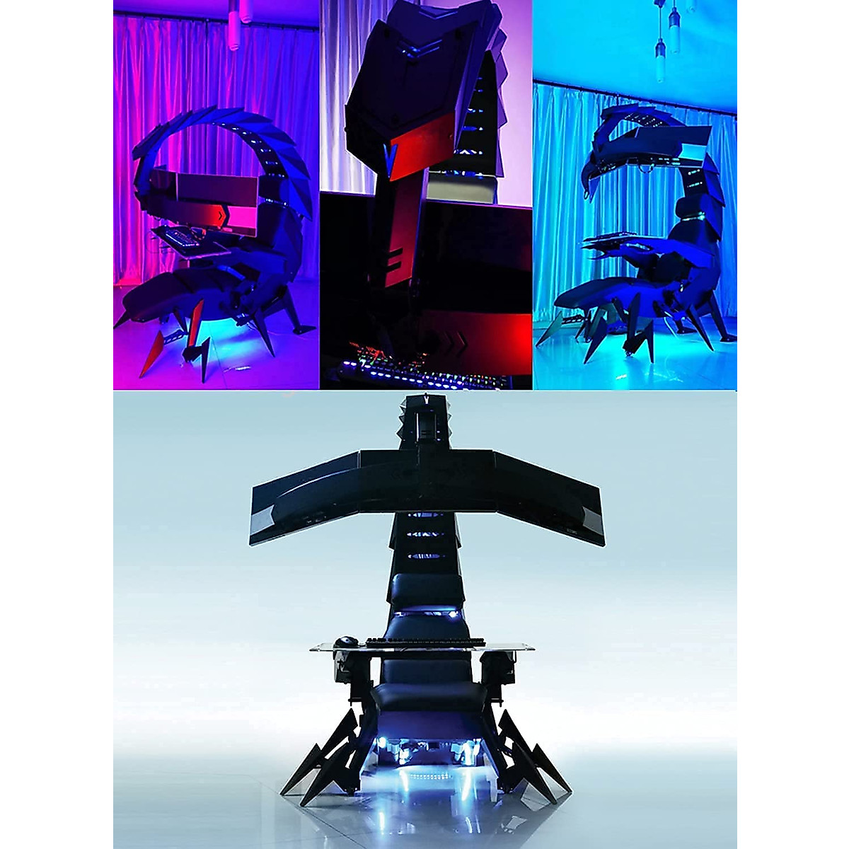 Gaming Chair, Ergonomic Computer Cockpit Chair with Led Lights, Comfortable Racing Simulator Cockpit Game Chair with Hanging 3 Screens,Red