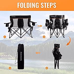 BAYIEIUI Double Camping Chair Portable 2 Person Folding Camp Chair with Storage Cup Holders Supports 440 lbs for Adults Outdoor Black &amp; Grey