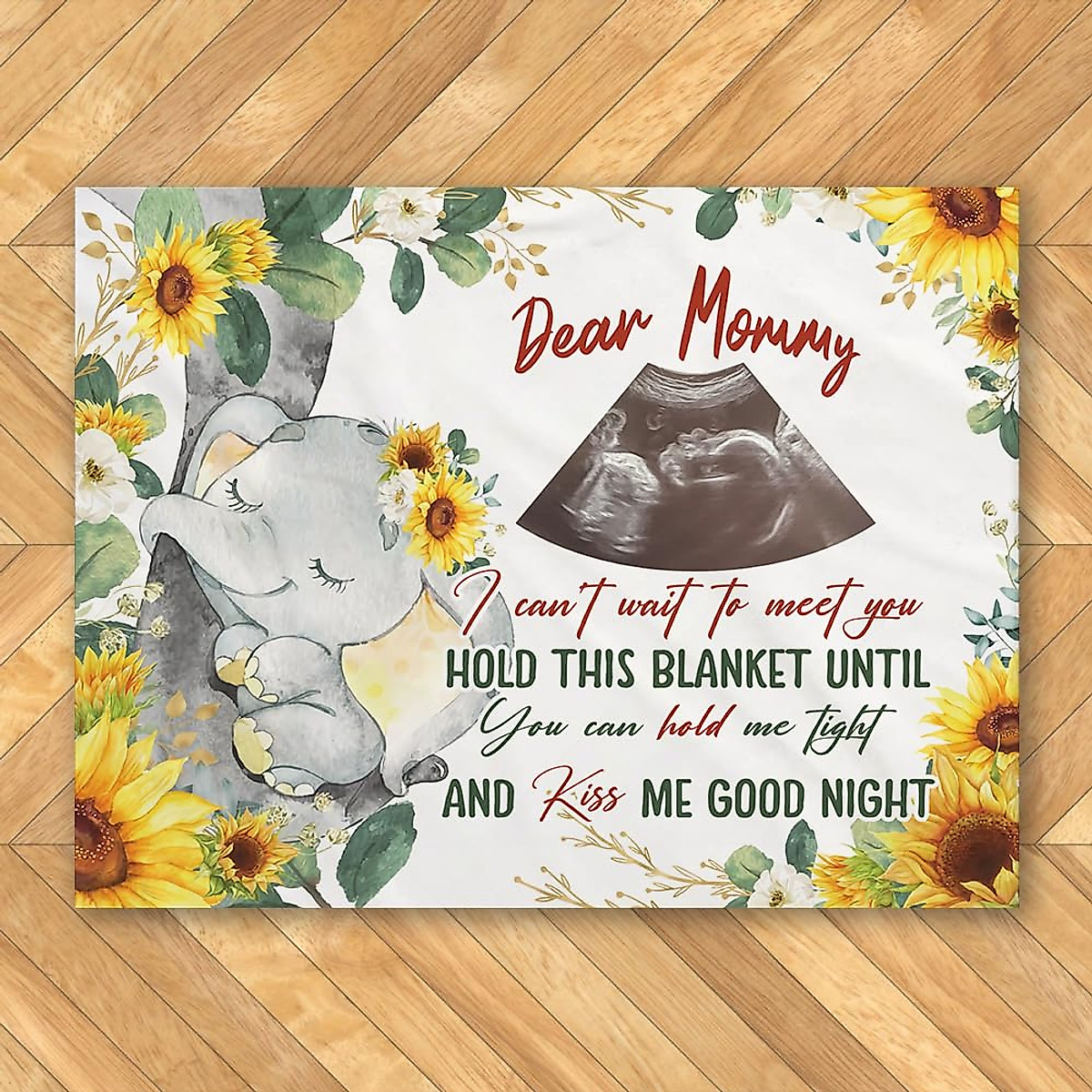 Gearpenguin Personalized Ultrasound Photo Blanket, Baby Elephant Dear Mommy Blanket, New Mom Gift, 1st Mother's Day Expecting Mum Gifts, Custom Sonogram Baby Picture Fleece Blanket, Gift for Newborn