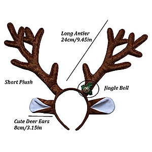 Reindeer Antlers Headbands with Red Nose for Adults Teens Christmas Santa Holiday Parties (One size, Deer)