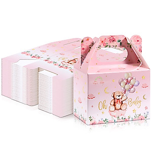 36 Pieces Bear Baby Shower Party Favor Boxes Cute Bear Treat Boxes Paper Candy Cookies Box Decoration for Baby Shower Party Supplies Gender Reveal Bear Themed Birthday Party Decor (Pink)