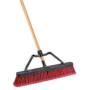 LIBMAN 827 Push Broom with Hard Polymer Support Brace, 24", Medium-Duty Bristles, Wood Handle