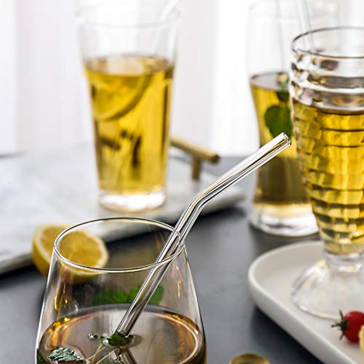 Reusable Glass Straws 8 in 1 set 8.5" Borosilicate Glass Straws Eco Friendly Drinking Straw for Smoothies Cocktails Bar Accessories Straws with Brushes Inside