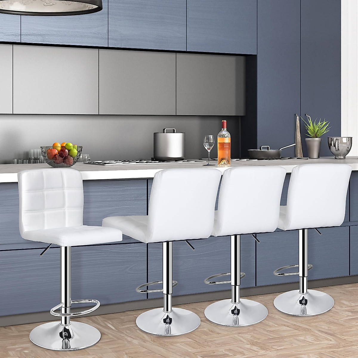 ZENY X-Large Bar Stools - Counter Chairs Adjustable Counter Height Swivel Barstools Set of 4, Square PU Leather Kitchen Counter Height Bar Stools, Kitchen Island Chairs,White