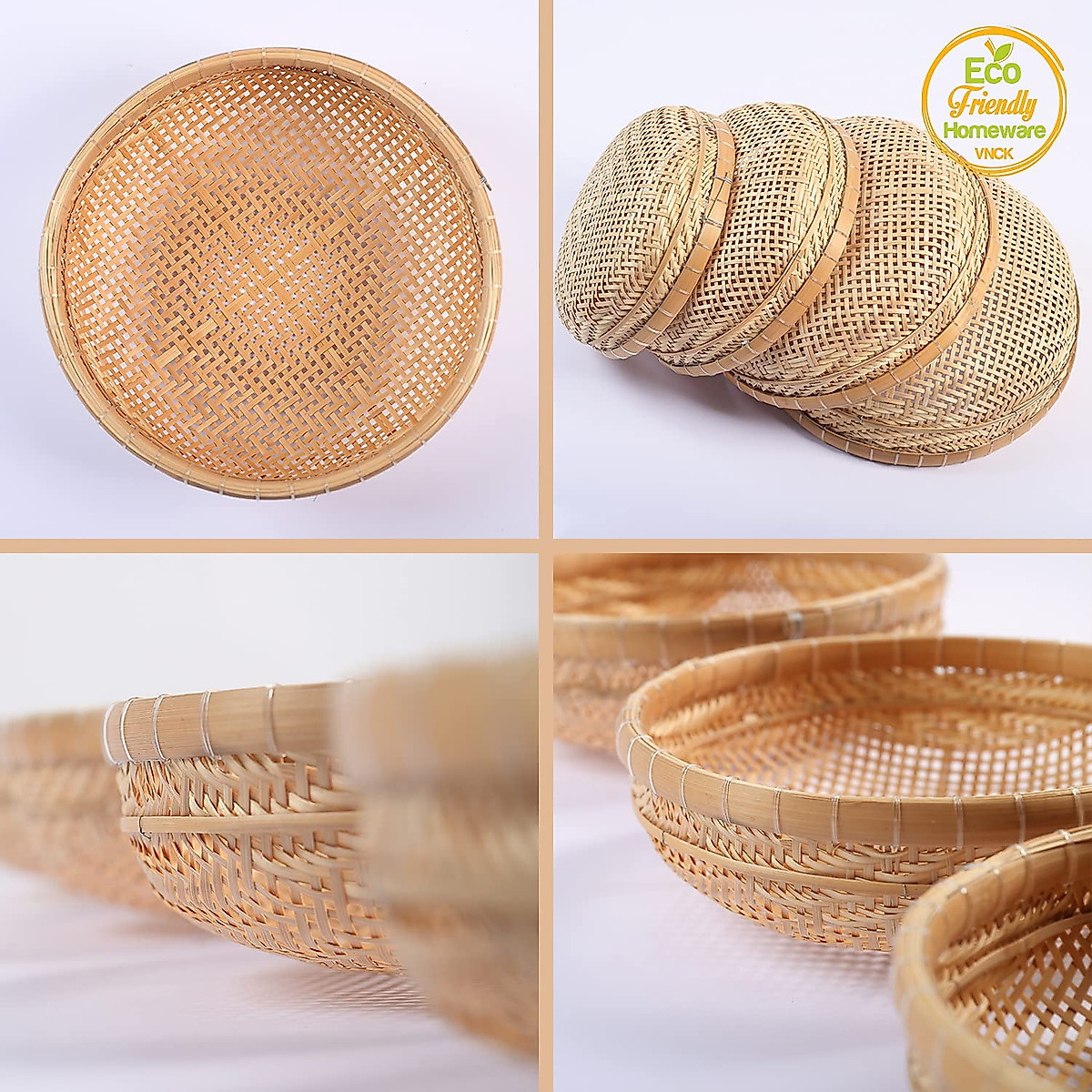 ECO FRIENDLY HOMEWARE VNCK Fruit Holder For Kitchen Countertop, Fruit Bowls For Table Centerpiece, Decorative Bowl, Fruit Bowl For Kitchen Counter (9.8", 11", 11.8", 13.4" diameter, 4 Pcs, Hole)