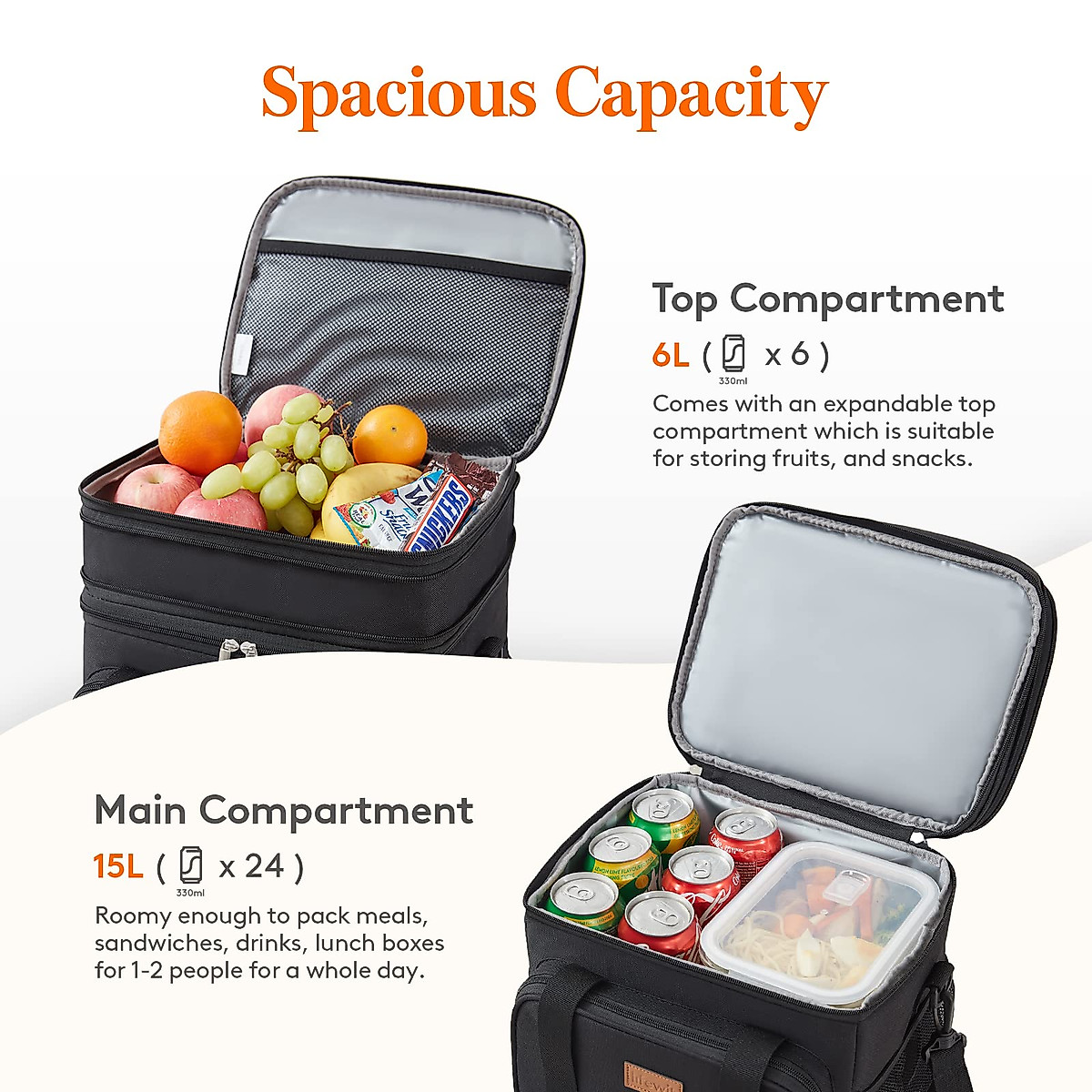 Lifewit Lunch Box for Men Women, Large Insulated Soft Cooler Bag, Leakproof, 21L Capacity, Black