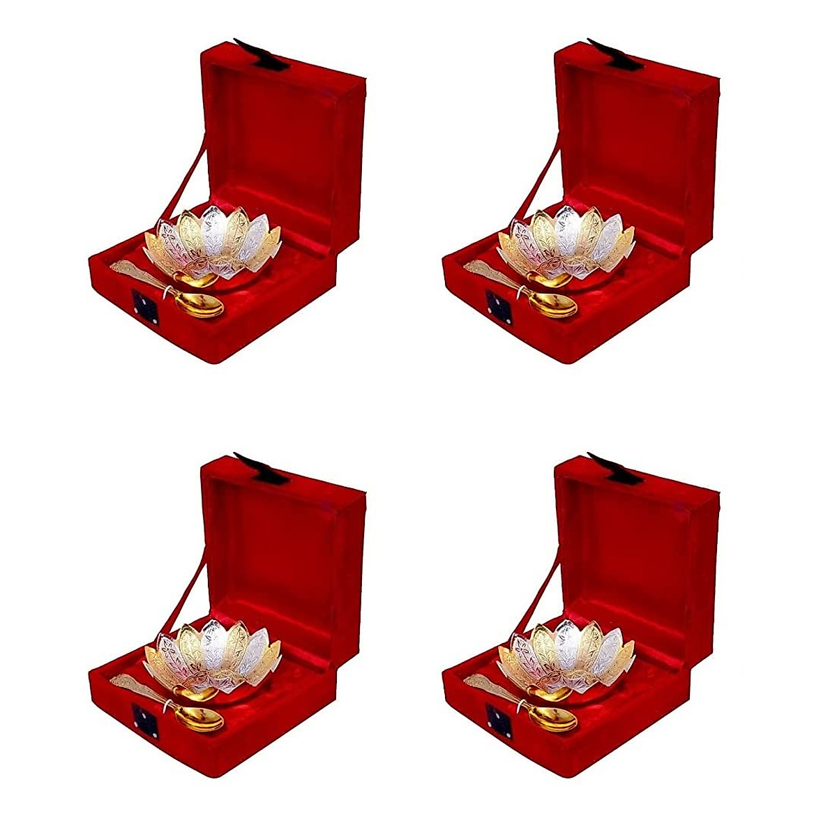 NOBILITY Gold and Silver Plated Bowl Spoon Set Wedding Return Housewarming Diwali Gift Items for friends and Relatives 4 Sets