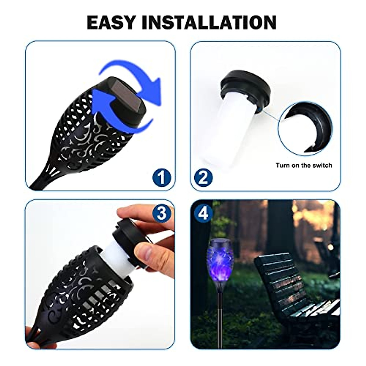 IYUTINA Outdoor Solar Lights for Yard, Mini Solar Torch Lights with Flickering Flame 12led Fire Torches Waterproof Landscape Christmas Decoration for Garden Patio Auto On/Off Dusk to Dawn (2 Pack)