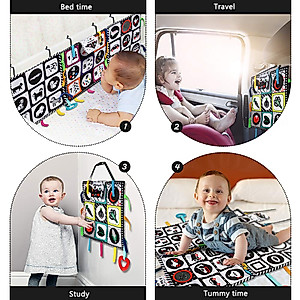teytoy Tummy Time Floor Mirror, Double High Contrast Play and Pat Activity Mat Black and White Baby Crinkle Toys with Teether, Great Gift for Infants Boys and Girls -Pack of 4