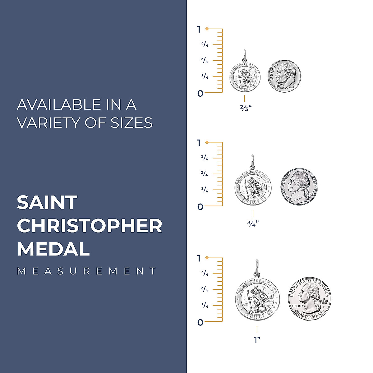 PicturesOnGold.com Saint Christopher Religious Medal - Solid Sterling Silver, 3/4 Inch Size of a Nickel