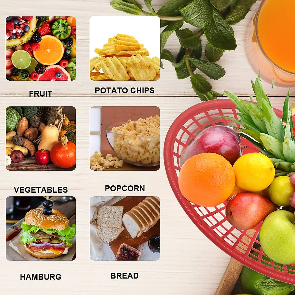 Cezoyx 50 Pack Red Fast Food Basket, 8.9 x 5.6 x 1.5 inch Oval Bread Fry Baskets Plastic Food Serving Tray for Fast Food Restaurant Supplies, Deli Serving, Chicken, Burgers, Sandwiches, Fries