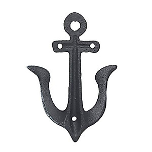 Stonebriar Antique Pewter Silver Cast Iron Anchor Double Wall Hook, Rustic Nautical Design, 5.5"
