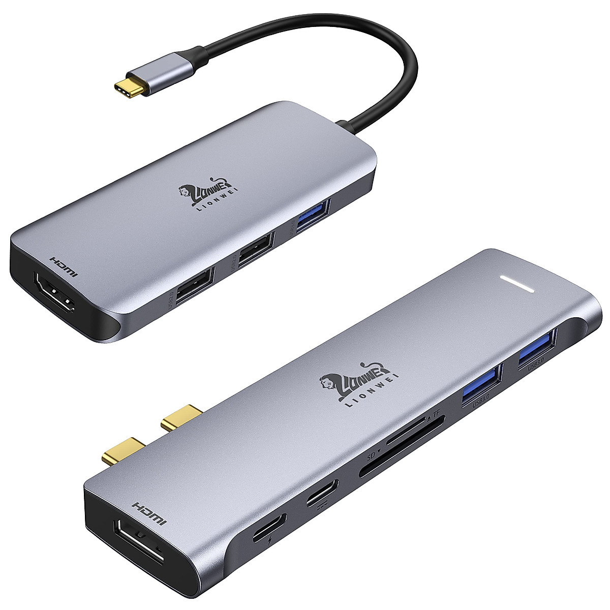 LIONWIE 6 in 1 USB C to Dual HDMI Hub Adapter, 7 in 2 USB C Hub Adapter for MacBook Pro Air 2021-2016