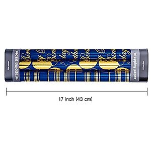 WRAPAHOLIC Birthday Wrapping Paper Roll - Mini Roll - 3 Rolls - 17 inch X 120 inch Per roll - Blue and Gold Foil Design for Party, Holiday, Baby Shower